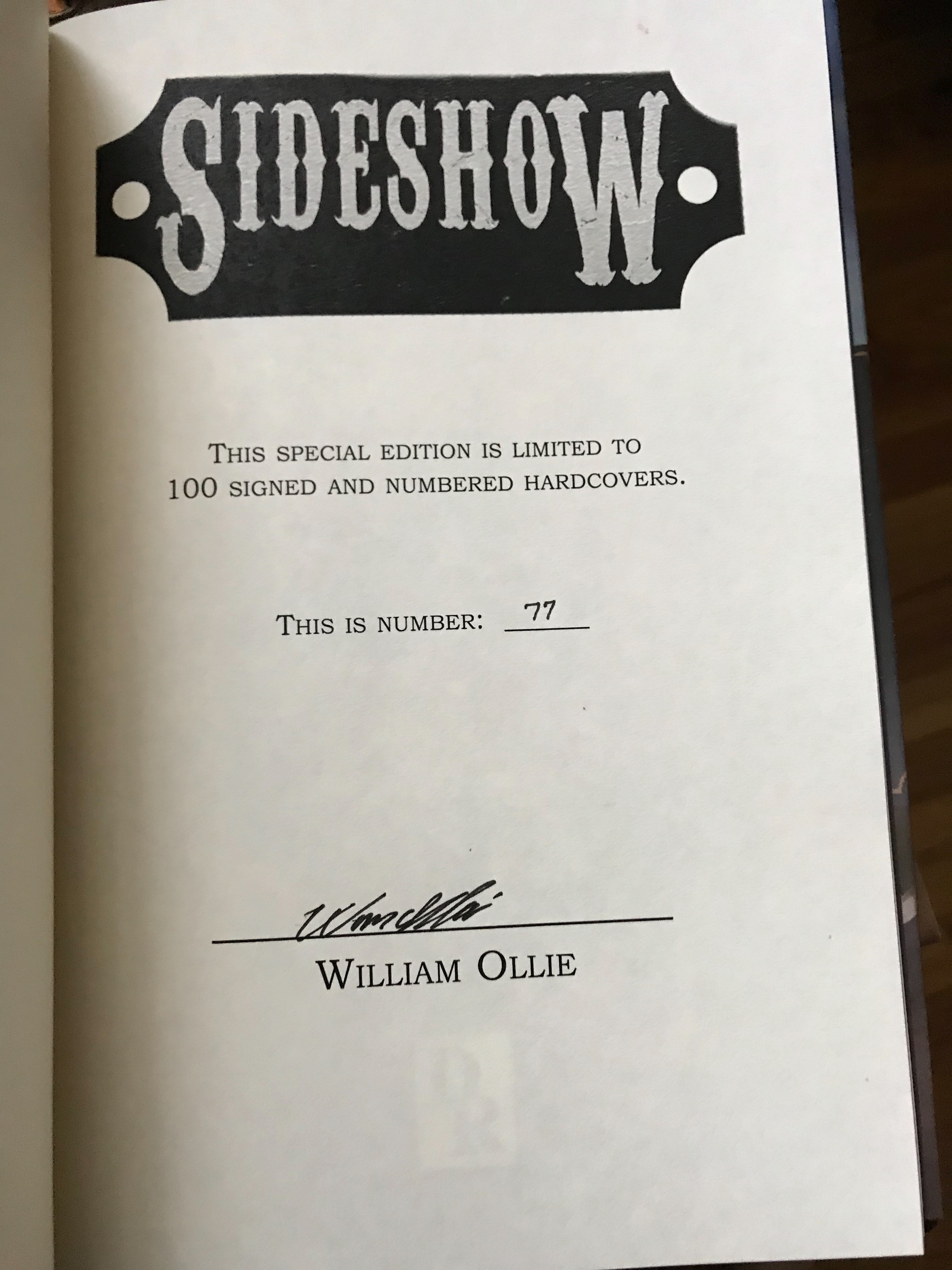 Book Review – Sideshow by William Ollie – Trick or Treat Thrillers